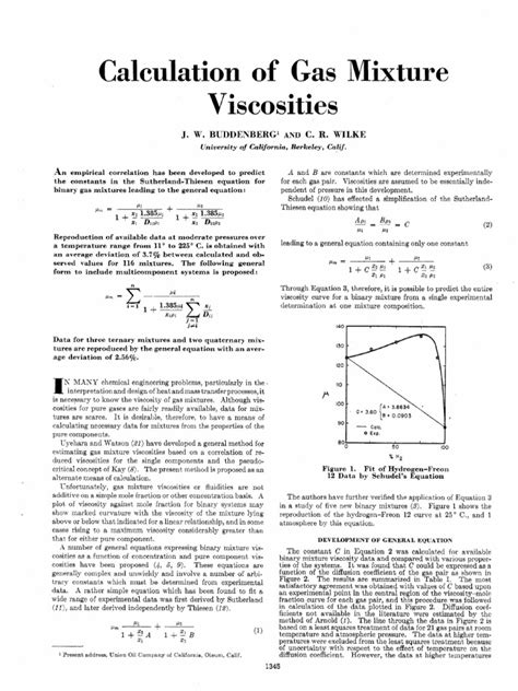 Calculation Mixture Viscosities J Buddenberg C R Wilke Pdf Diffusion Viscosity