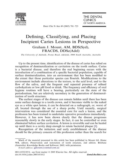 Defining Classifying And Placing Incipient Caries Lesions In