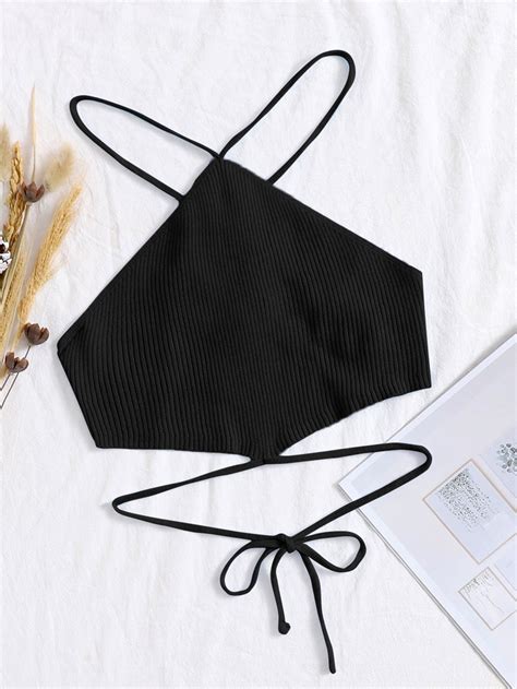 Crisscross Knotted Backless Rib Knit Top Ladies Tops Fashion Fashion
