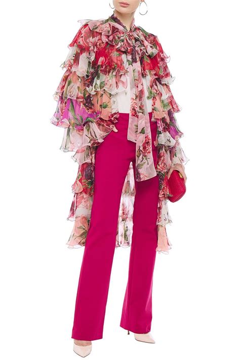 Dolceandgabbana Ruffled Floral Print Silk Chiffon Jacket Chiffon Jacket