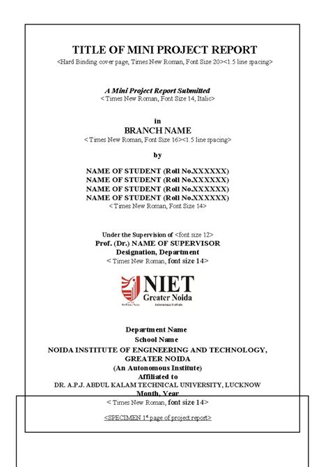 Cse Mini Project Report Sample Copy Title Of Mini Project Report