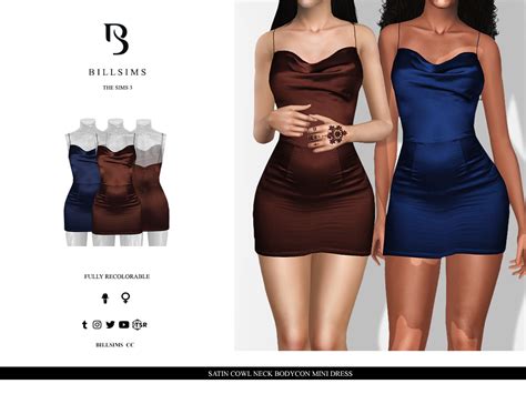 Satin Cowl Neck Bodycon Mini Dress Ts3 Female B I L L S I M S