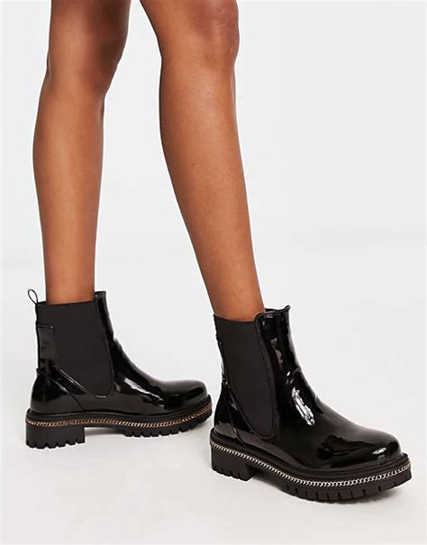Simmi London Clover Chain Ankle Boots In Black Patent Asos