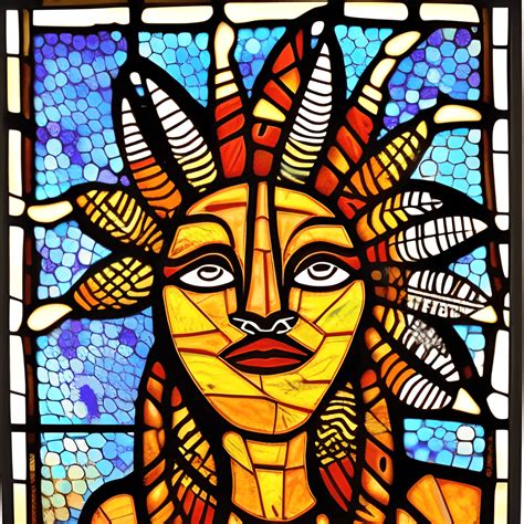 African Indian Persian Tribal Goddess Art Texture Face Stained Glass
