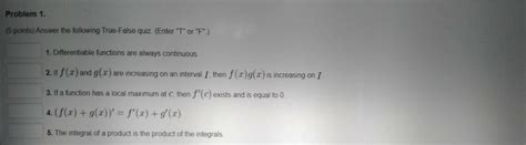 solved problem 1 5 points answer the following true false