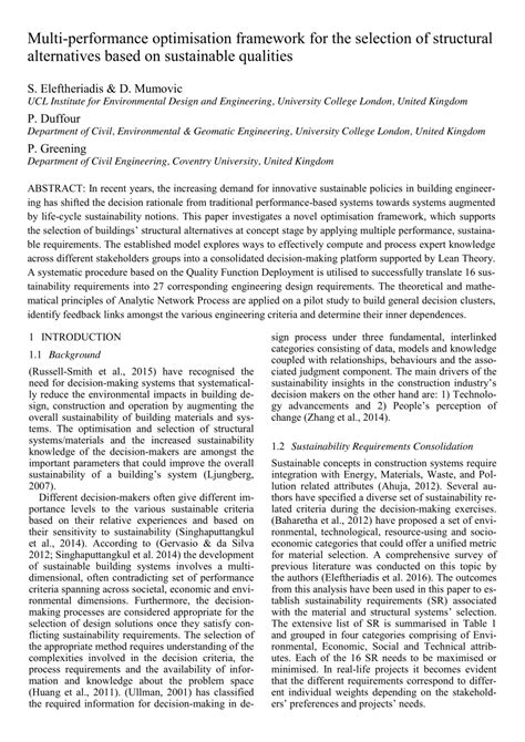Pdf Multi Performance Optimisation Framework For The Selection Of Structural Alternatives