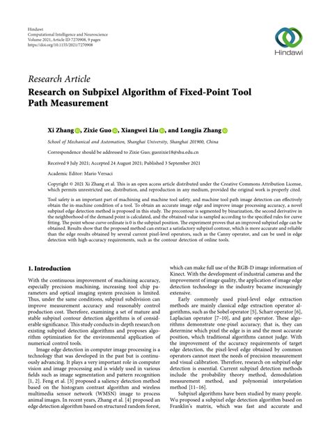 pdf research on subpixel algorithm of fixed point tool path measurement