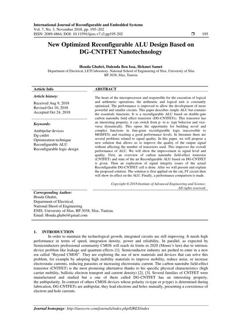 Pdf New Optimized Reconfigurable Alu Design Based On Dg Cntfet Nanotechnology