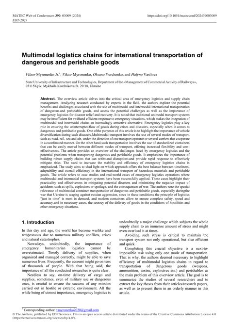 Pdf Multimodal Logistics Chains For International Transportation Of Dangerous And Perishable Goods