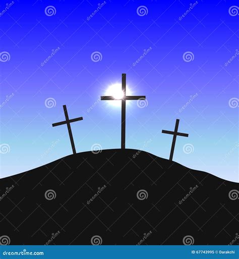 Trois Croix Se Tenant Sur Golgotha Illustration De Vecteur