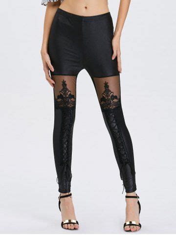 45 OFF Lace See Through Bodycon Leggings Rosegal