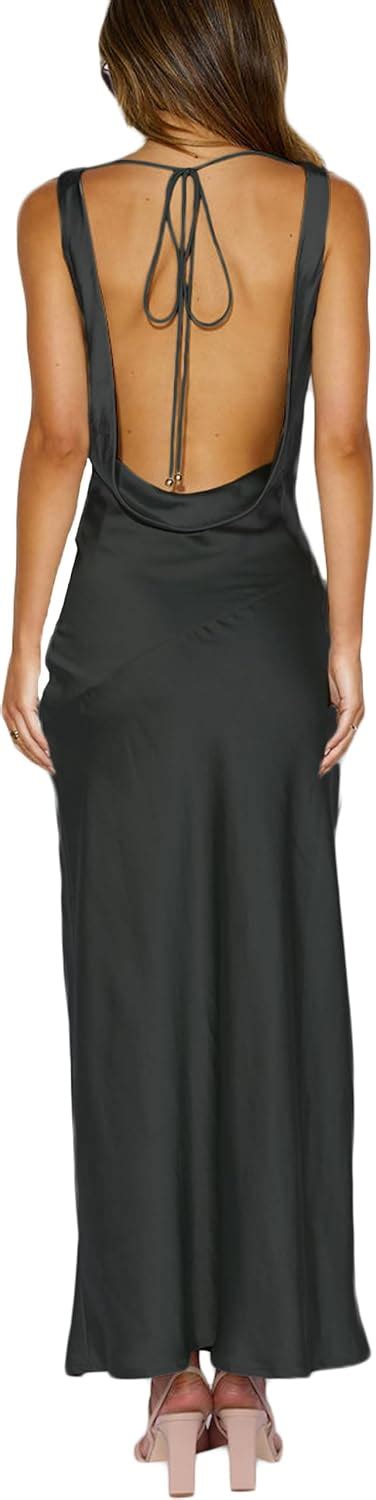 Amazon Satin Cowl Neck Sleeveless Backless Maxi Wedding Guest