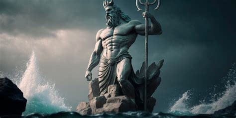 Premium Ai Image Poseidon God Of The Sea Wielding His Trident