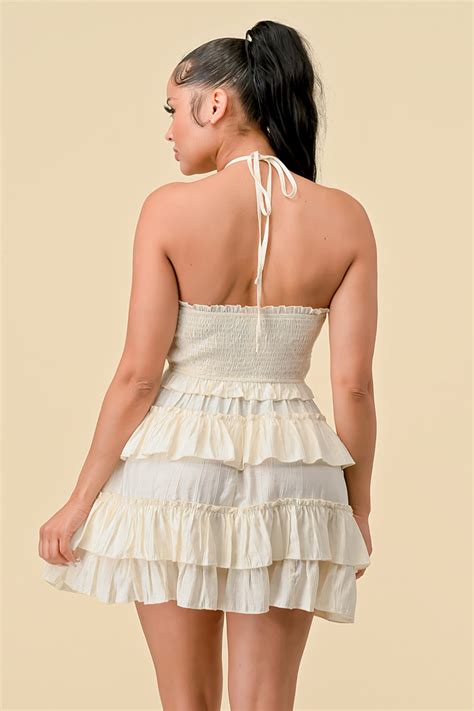 Lime Short Halter Neck Mini Ruffle Dress For 5999 The Dress Outlet