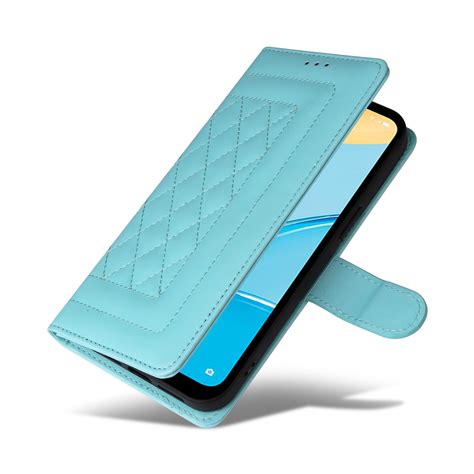 For Oppo A15 A15s Diamond Lattice Leather Flip Phone Case Mint Green