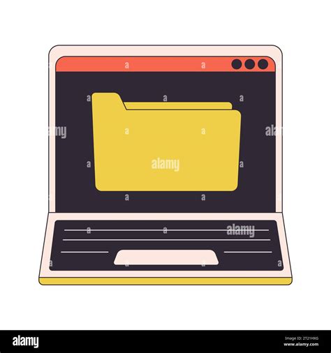 Folder On Laptop Screen Flat Line Color Isolated Vector Object Stock