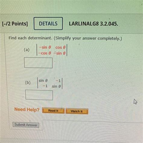 solved find each determinant simplify your answer