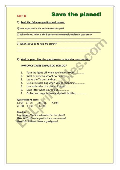 The Environment Part Ii Esl Worksheet By Ethello