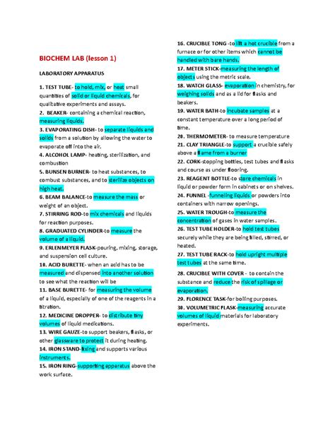 Biochem Lab Lec Review BIOCHEM LAB Lesson LABORATORY APPARATUS TEST TUBE To Hold