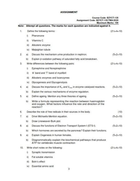 IGNOU BZYCT 135 Solved Assignment 2024 English Medium IGNOU Solved