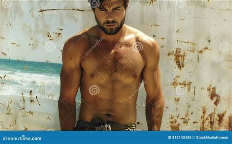 Hot Male Model Tan Surfer Guy 6 Pack Attractive Man Stock Illustration