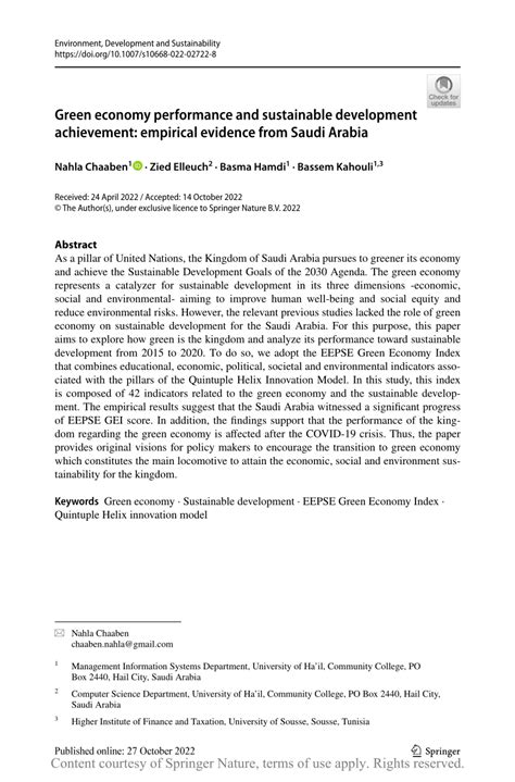 Green Economy Performance And Sustainable Development Achievement
