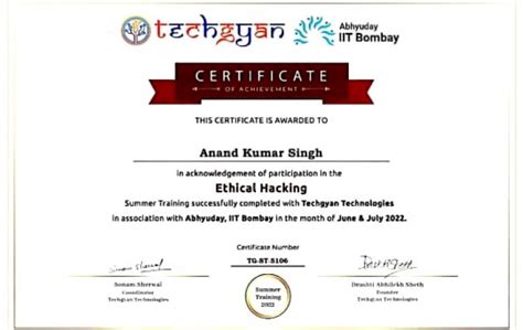 Anand Singh On Linkedin Successfully Completed Training In Ethical Hacking