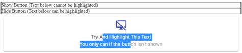 javascript presence of a element prevents text being highlighted with