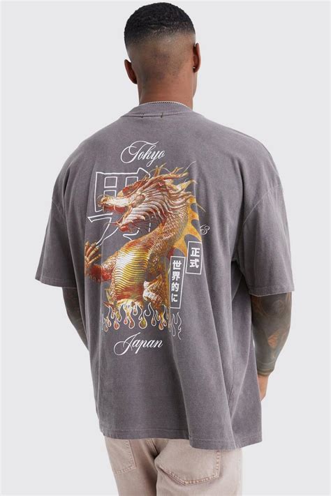 Oversized Wash Dragon Graphic T Shirt Boohoo Uk