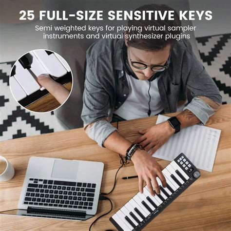 asmuse 25 key usb midi keyboard bluetooth sensitive keys midi