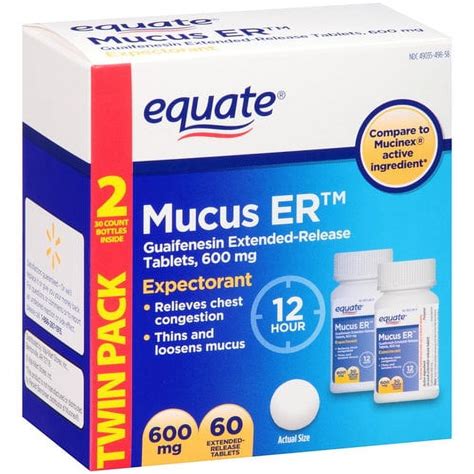 Equate Mucus Er Expectorant Extended Release Tablets 600 Mg 60 Ct 2