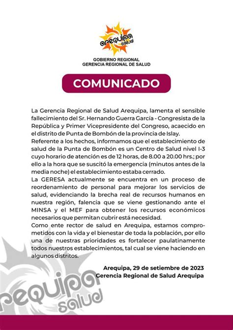 Fallece Hernando Nano Guerra García En Arequipa Gerencia De Salud Se