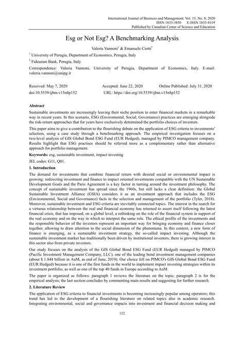 PDF Esg Or Not Esg A Benchmarking Analysis