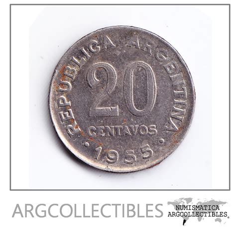 Argentina Moneda 20 Centavos Acero Enchapado 1955 Mn 245 Vf Xf