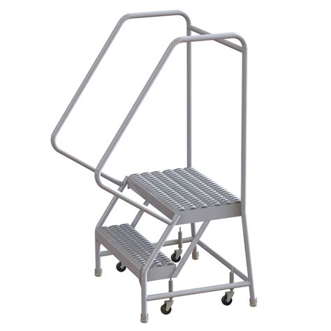Tri Arc Aluminum Rolling Ladder With Rails And Serrated Steps
