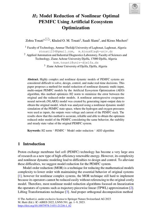 Pdf H 2 Model Reduction Of Nonlinear Optimal Pemfc Using