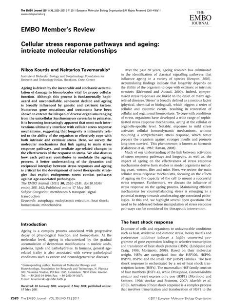 Cellular Stress Response Pathways And Ageing Intricate Molecular