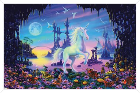 Danny Flynn Unicorn Cavern Wall Poster 22 375 X 34 Framed