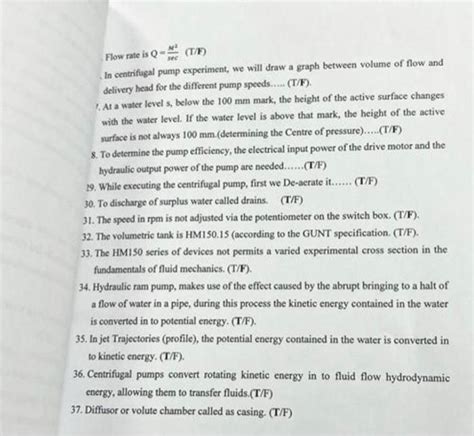 Solved Flow Rate Is Q T F In Centrifugal Pump Experiment Chegg