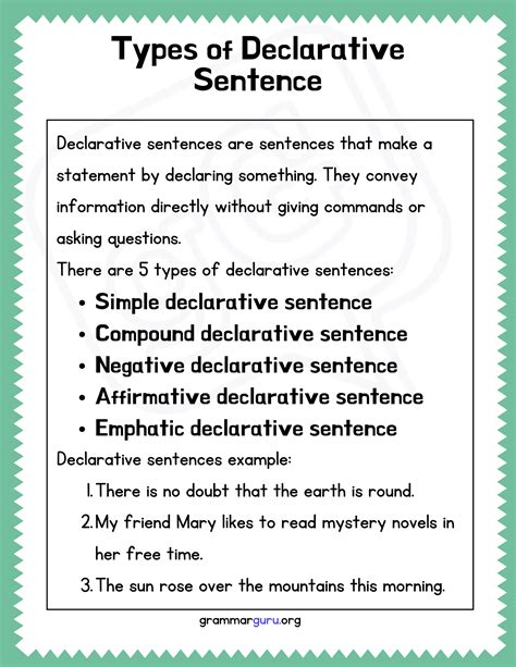 Types Of Declarative Sentence Declarative Sentences Sentence