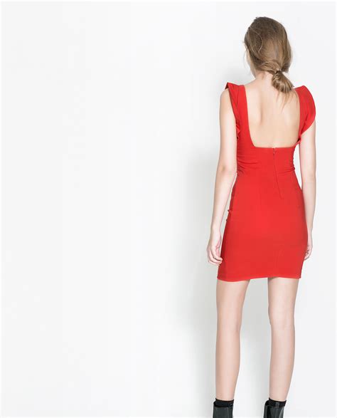 Zara Sleeveless Tube Dress With Ruffles In Red Lyst