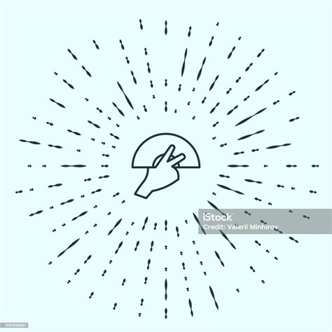 회색 배경에 고립 된 오픈 팬 플라멩코 액세서리 아이콘과 블랙 라인 여성 손 추상 원 임의점 벡터 0명에 대한 스톡 벡터 아트