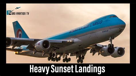 Incredible 3 Heavy Sunset Landings At Amsterdam Schiphol Airport B747