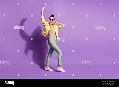 Full Body Photo Of Young Attractive Positive Smile Girl Wear Casual