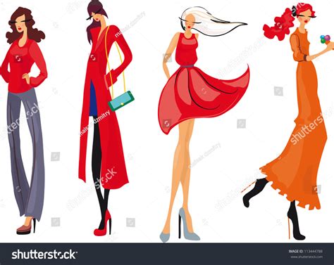 Fashion Shopping Girls Illustration Set Stock Vector Royalty Free