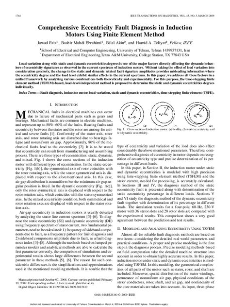 Pdf Comprehensive Eccentricity Fault Diagnosis In Induction Motors