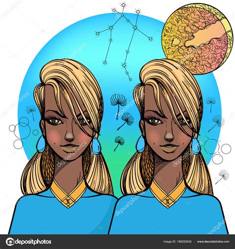 African American Girl Symbolizing Zodiac Sign Gemini Stock Vector Image