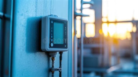 Electronic Control Unit Monitoring Industrial Process During Sunset