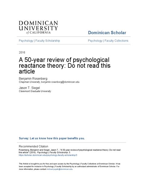 A 50 Year Review Of Psychological Reactance Theory Do Not Read T