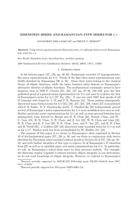Pdf Eisenstein Series And Ramanujan Type Series For 1 π